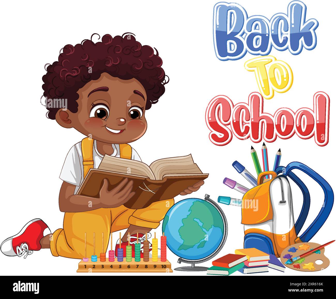 Child reading with school supplies around Stock Vector Image & Art - Alamy