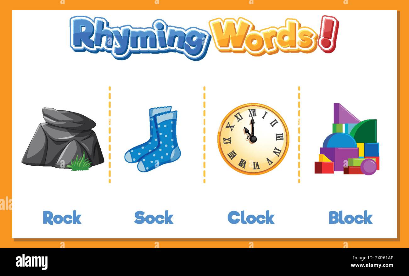 Rock, sock, clock, and block rhyming words Stock Vector Image & Art - Alamy