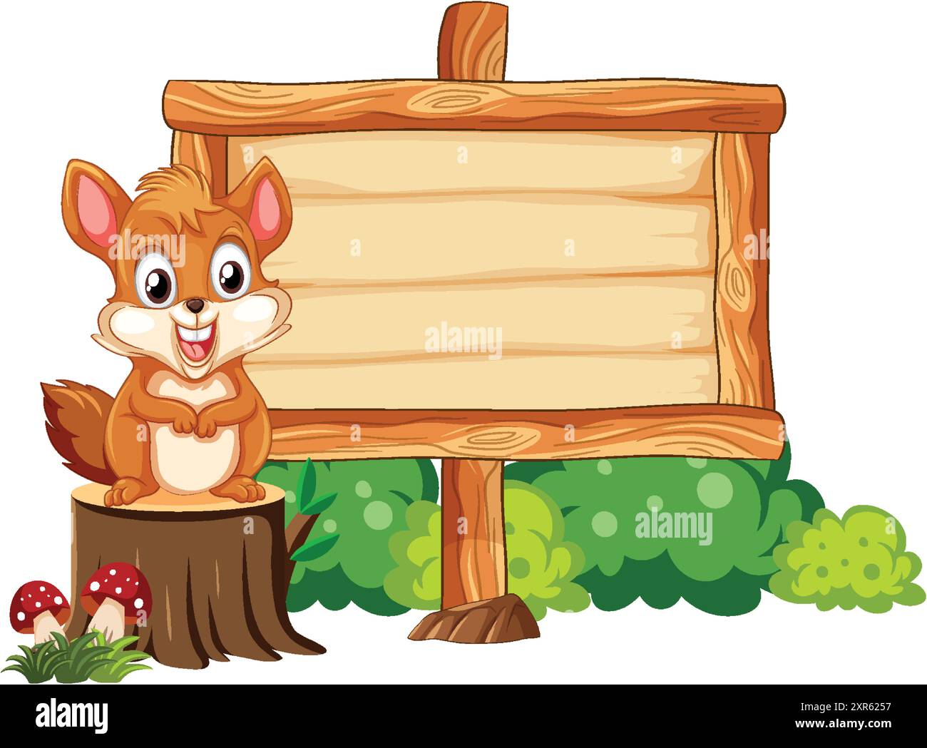 Cheerful squirrel beside a blank wooden sign Stock Vector Image & Art ...