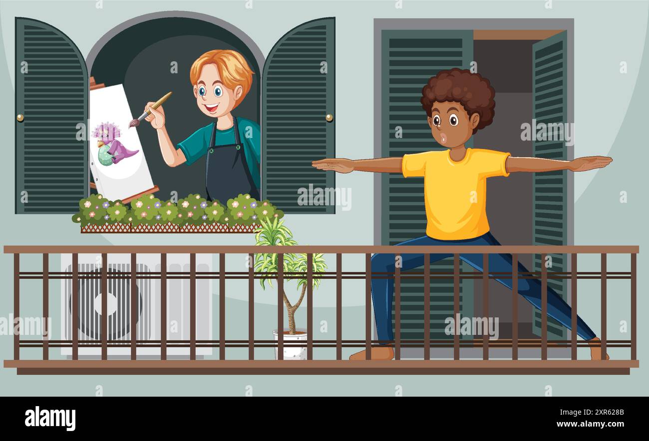 Two people engaging in art and exercise Stock Vector Image & Art - Alamy