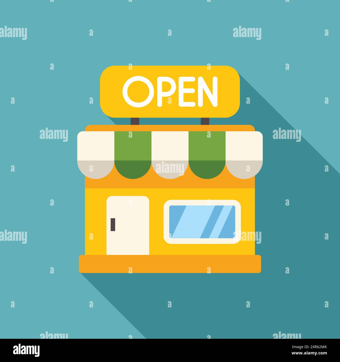 Illustration of a small business storefront with open sign, welcoming ...