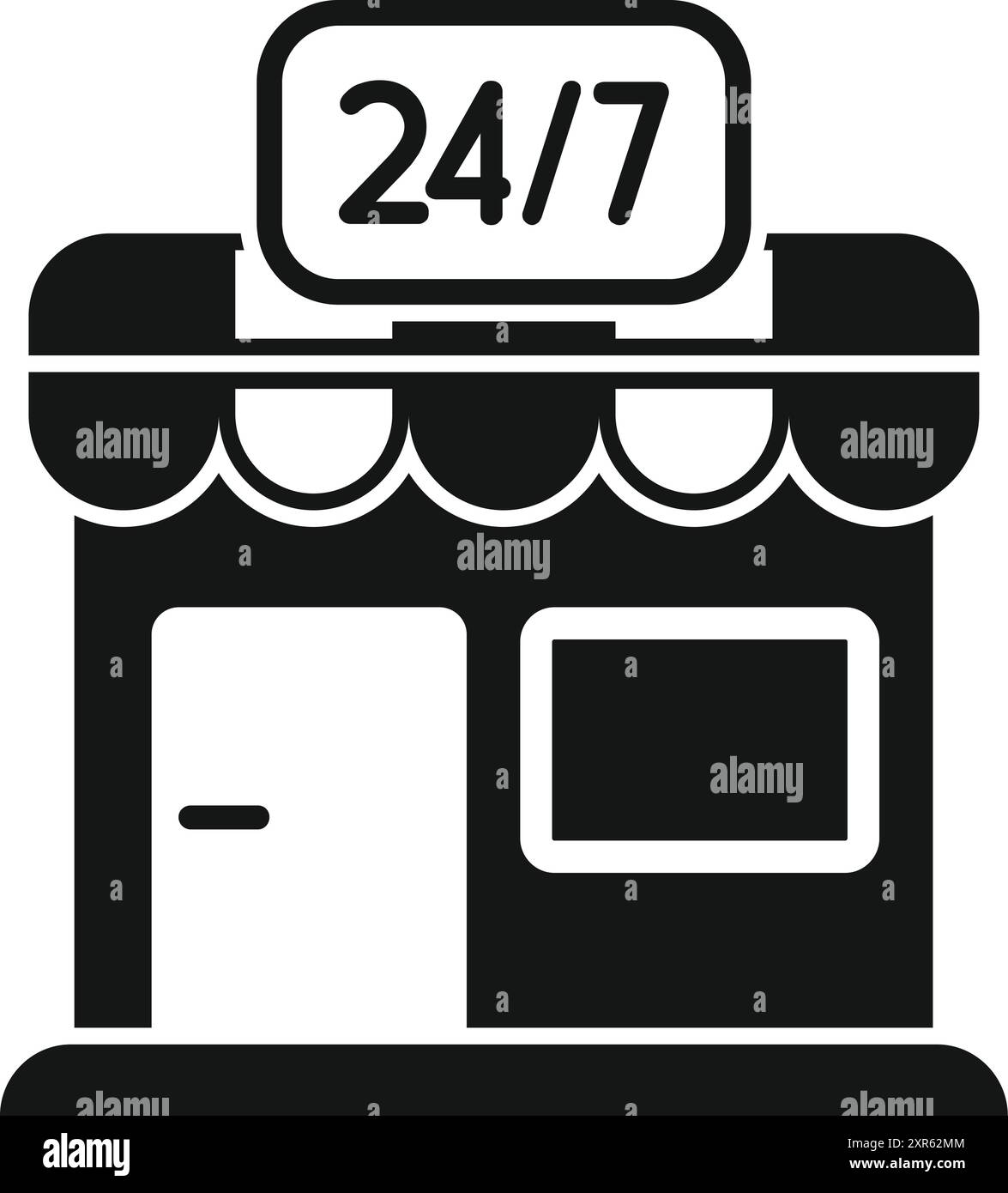 Simple icon of a shop with awning and open sign, communicating 247 ...