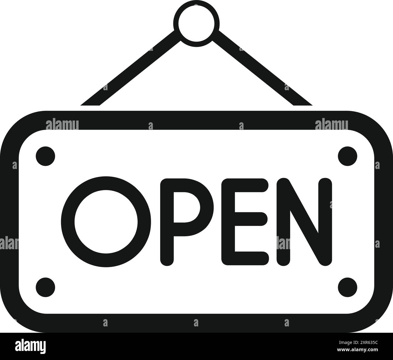 Open sign is displayed on a metal plaque hanging from a door indicating ...