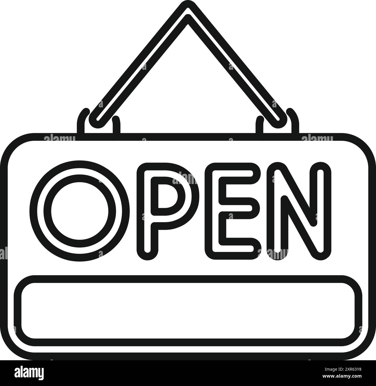 Simple line art icon of an open sign hanging, conveying a message of ...