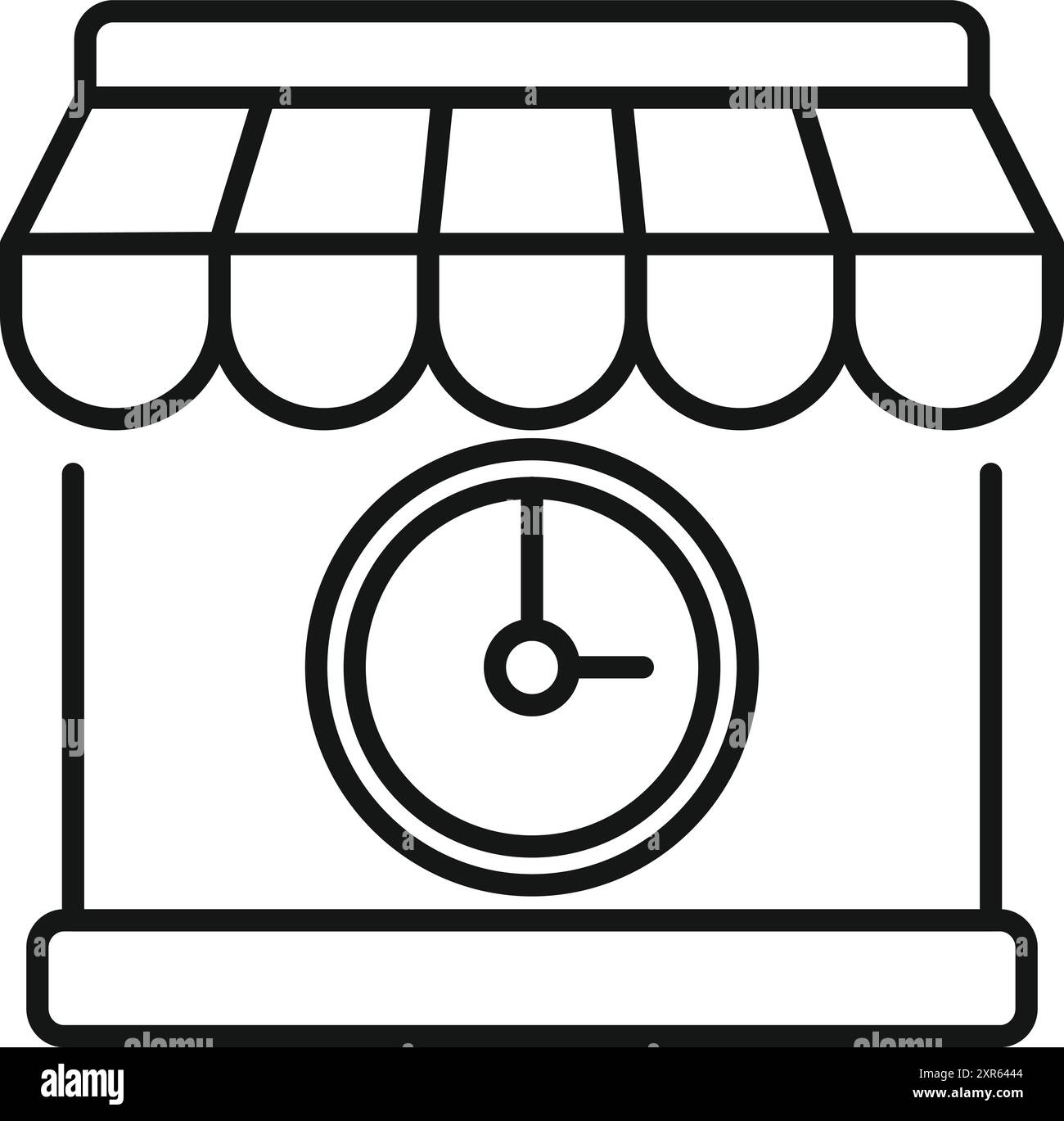 Simple vector of a clock face over a shop front, representing opening ...