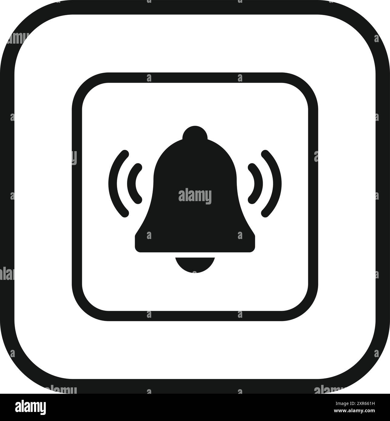 Black and white icon of an alarm bell ringing, signaling an alert or ...