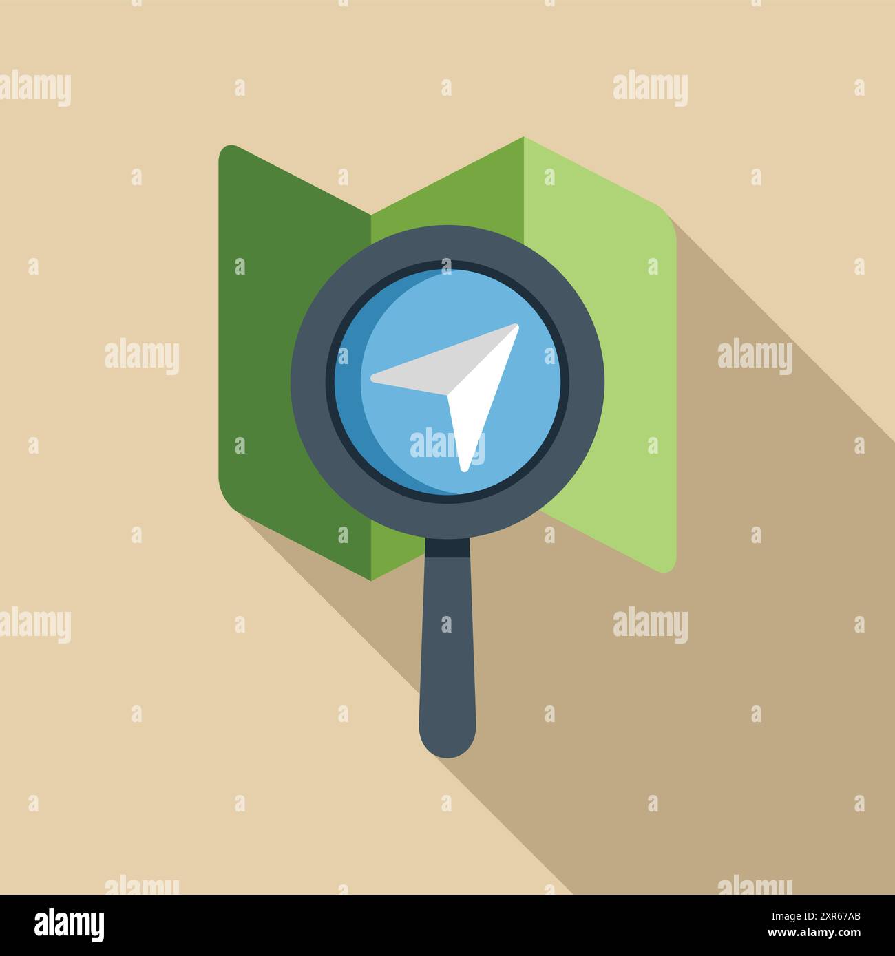 Magnifying glass focusing on a location point on a map with a long ...
