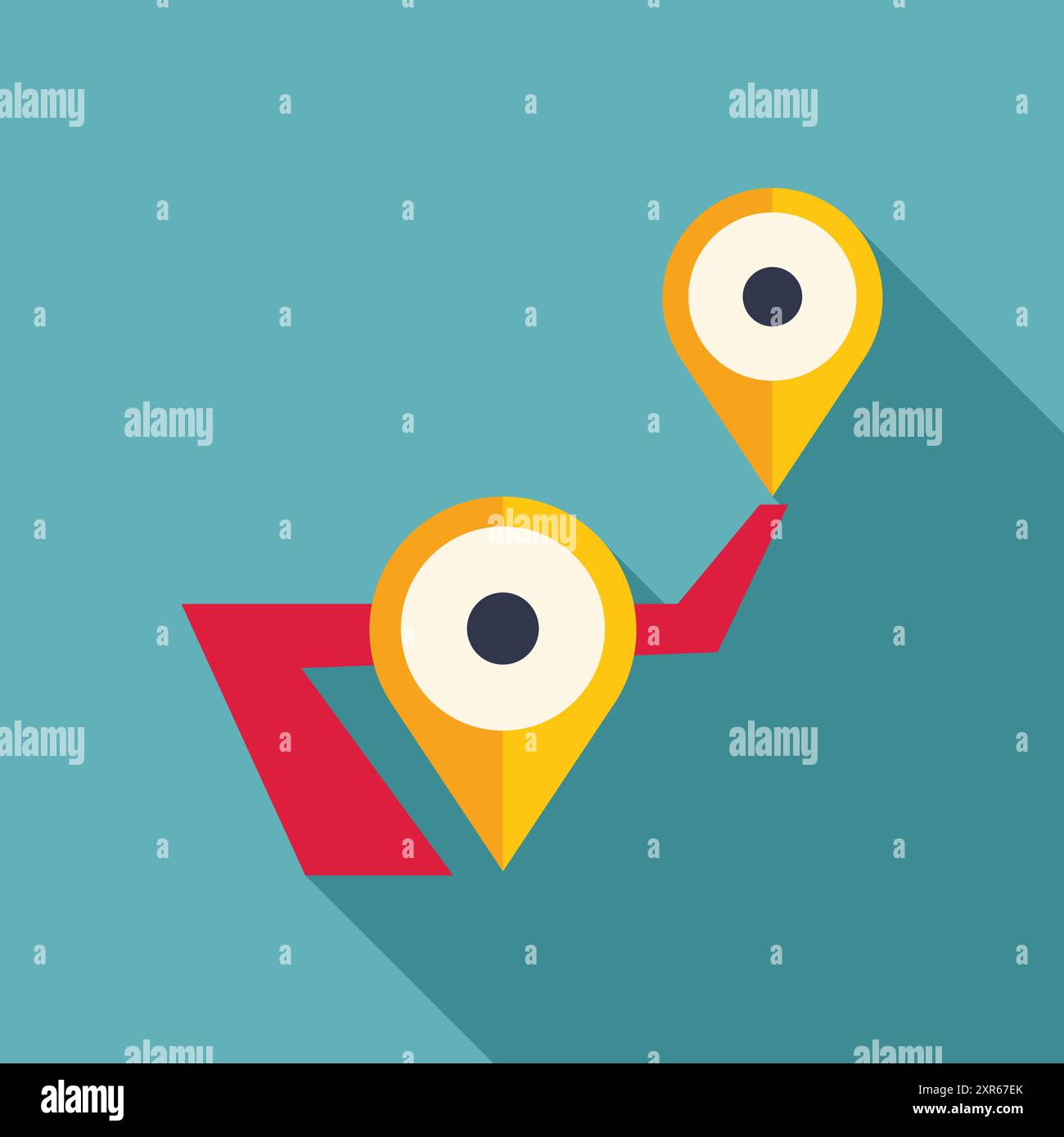 Route showing the way with two map pointers and long shadow design ...