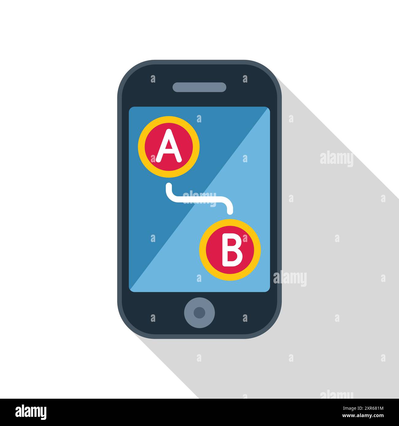 Smartphone is displaying a map application showing a route from point a ...