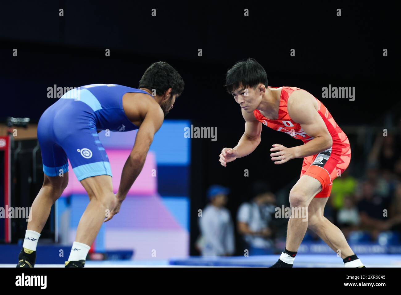 Paris, France. 8th Aug, 2024. (L to R) AMAN Aman (IND), Rei Higuchi ...