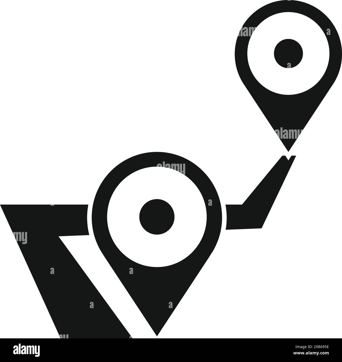 Black and white icon of a gps navigation system showing a route with ...