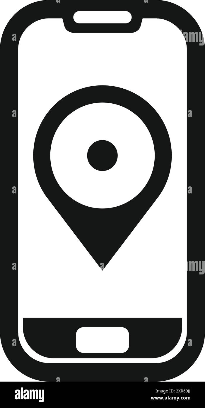 Mobile phone is showing location pin icon. Navigating app concept Stock ...