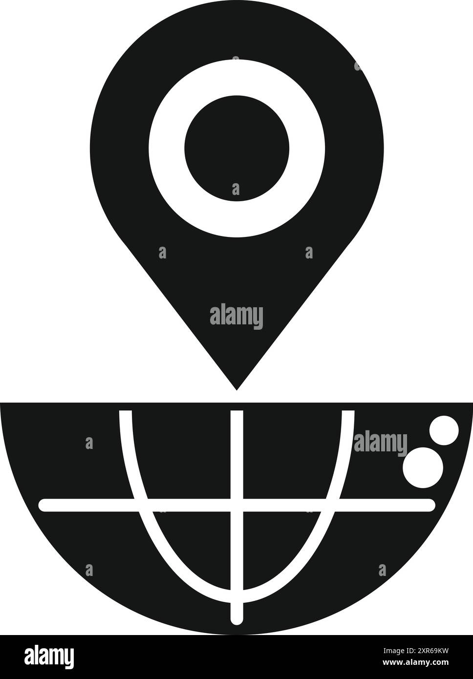 Black and white icon of a map pin pointing a location on a simplified ...