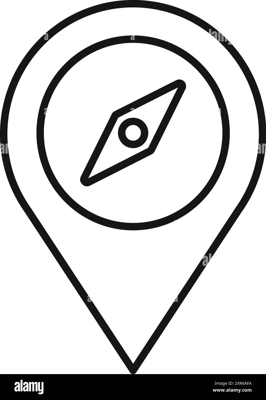 Minimalist line art icon of a compass needle pointing north inside a ...