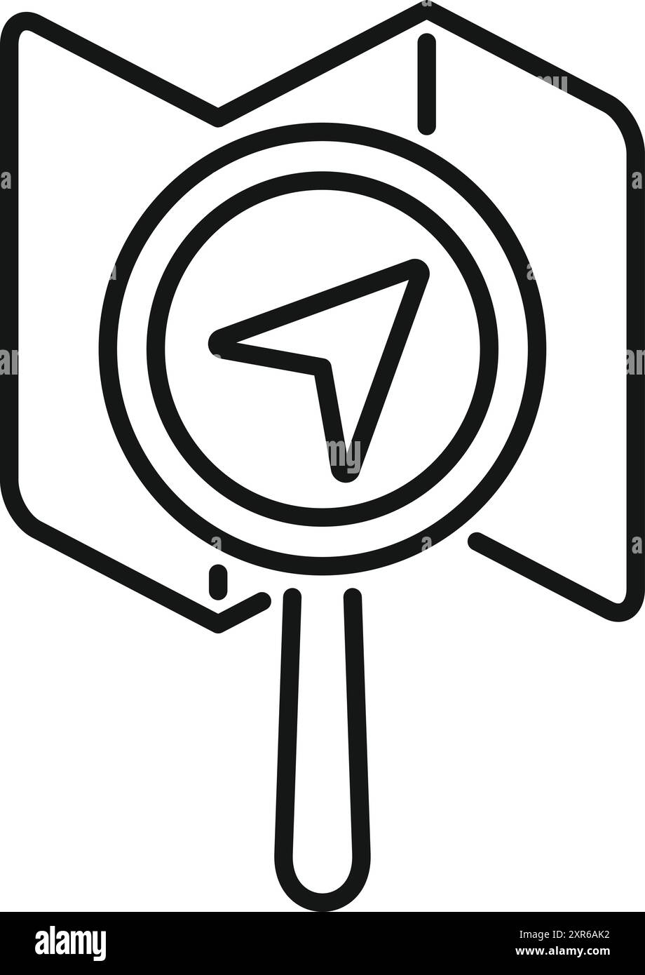 Line art icon of a magnifying glass showing the location on a map ...