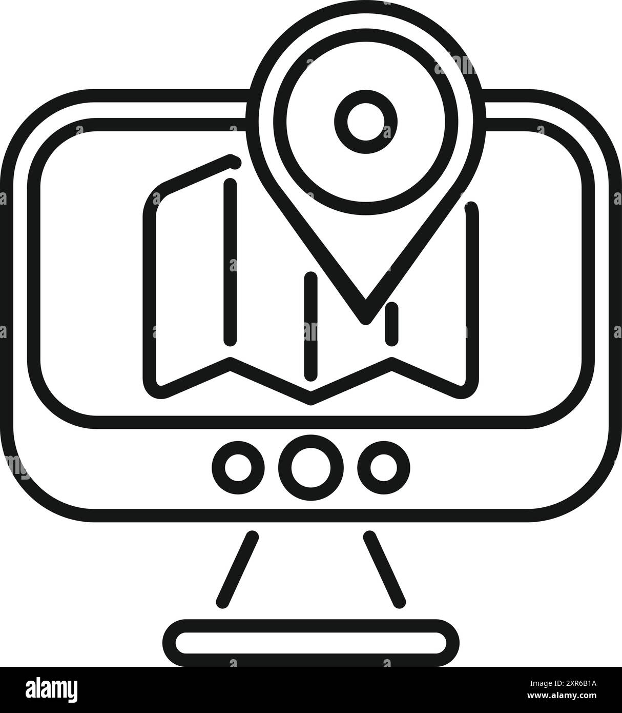 Computer is displaying a map with a location pin, symbolizing online ...