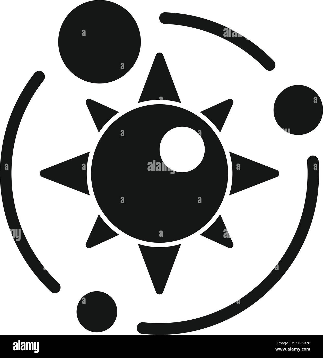 Black glyph icon for solar system with planets orbiting around sun ...