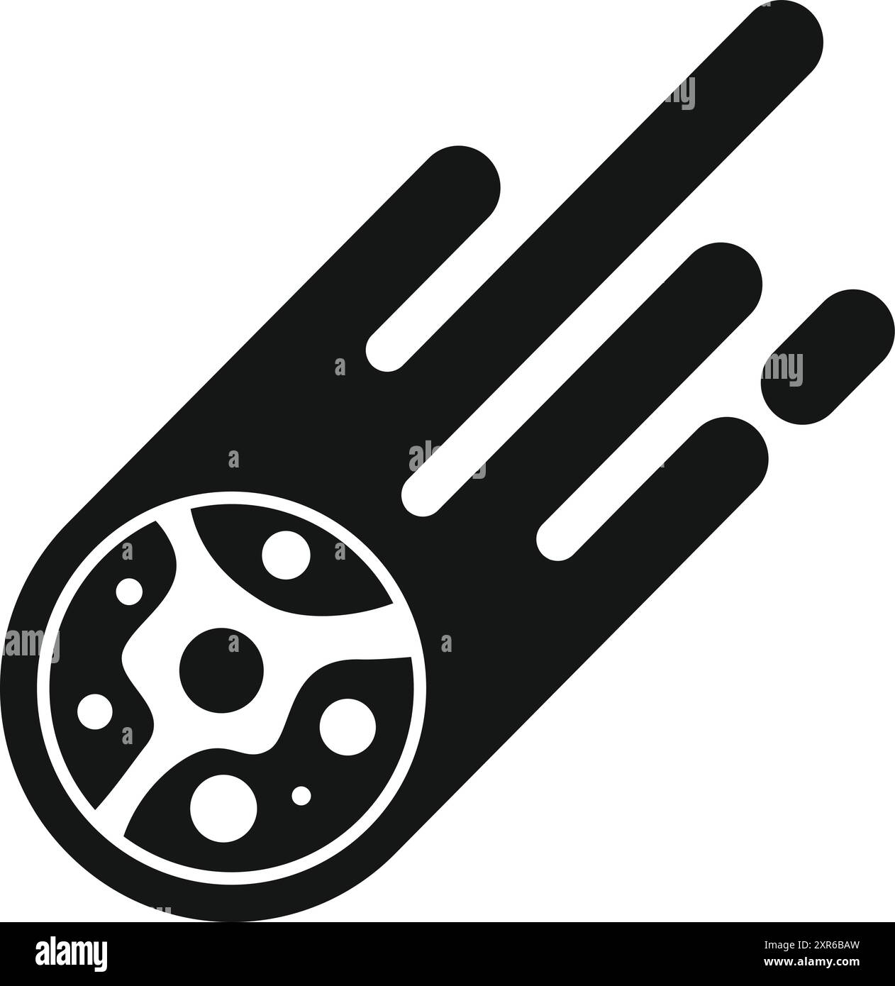 Black and white icon of a burning meteorite flying through space ...