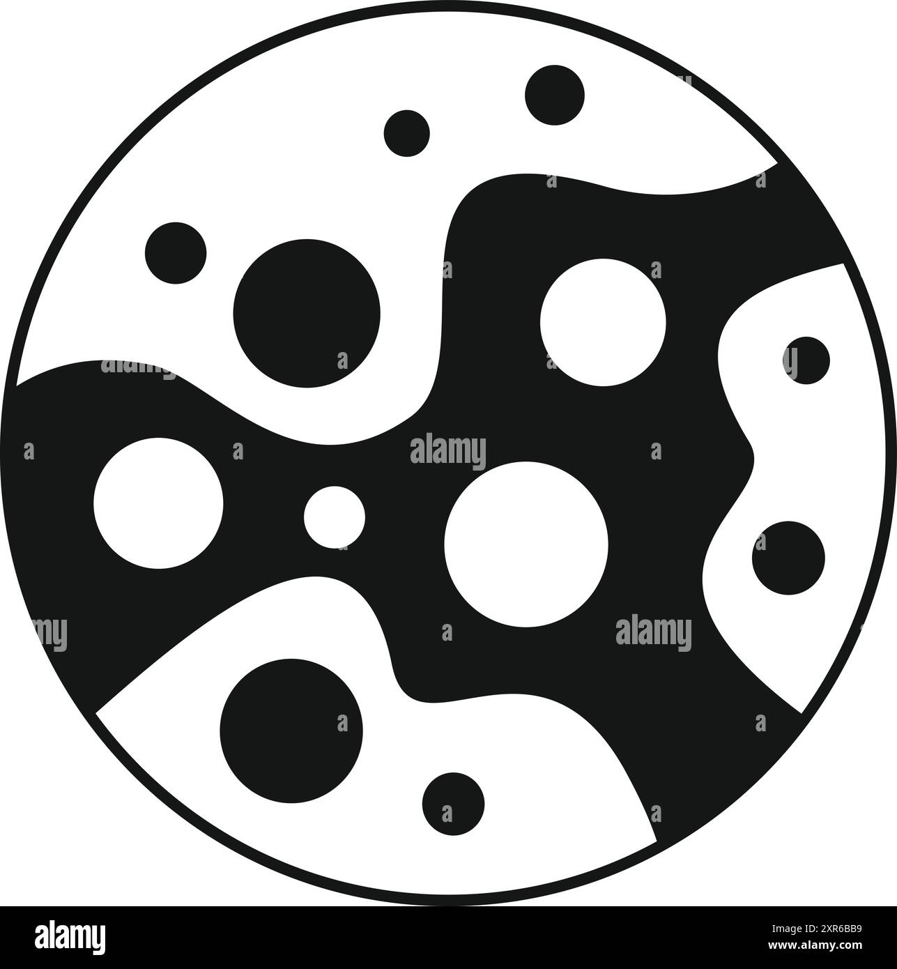 Simple black and white icon of a planet surface with craters Stock ...