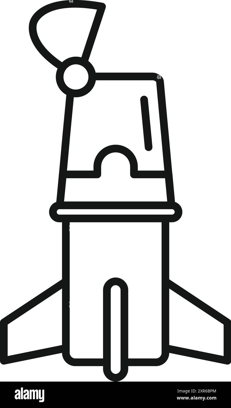 Simple line art icon of a space module rocket launching from a ...