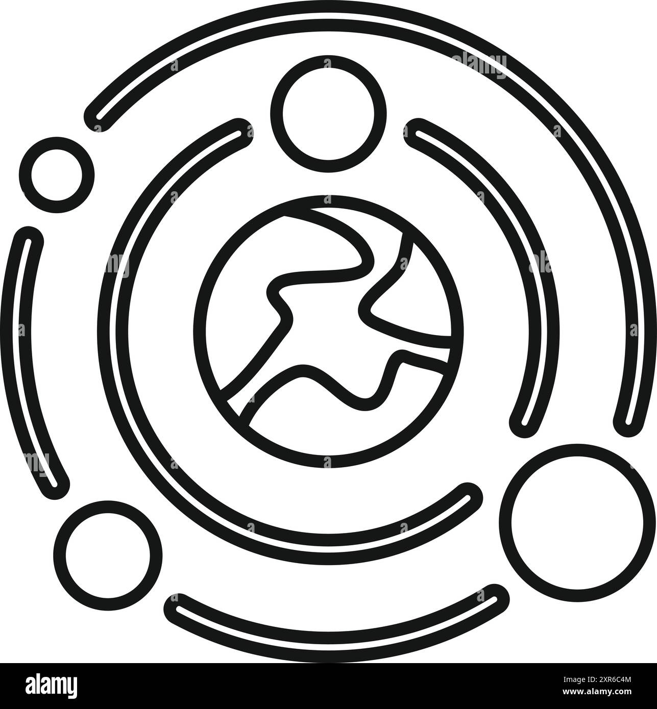 Line art illustration representing the solar system with the earth ...