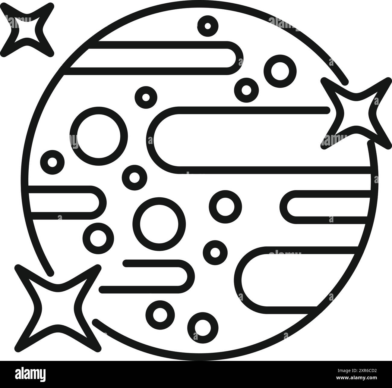 Simple line drawing of a planet with craters orbiting in space ...