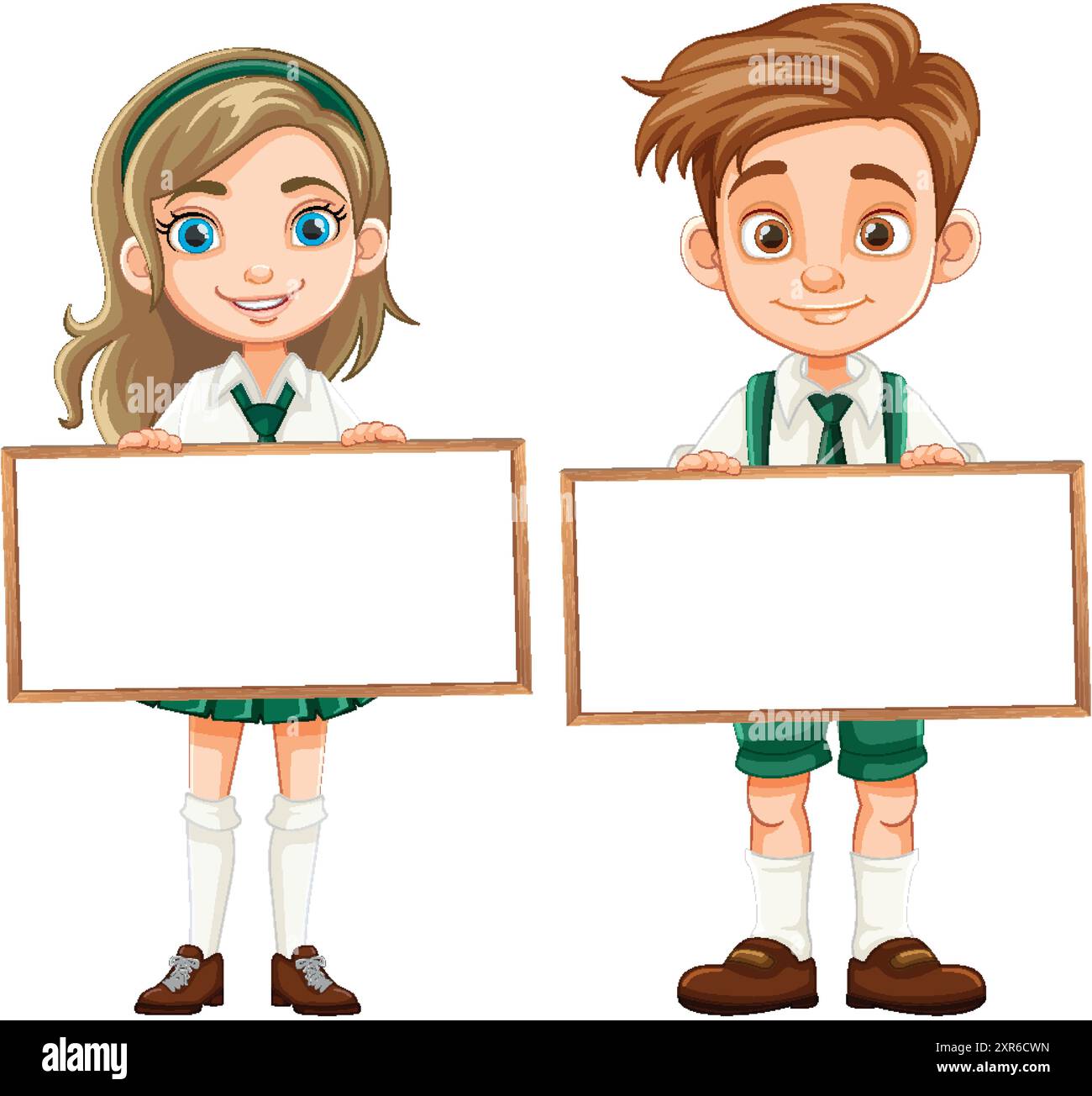 Two children in uniforms holding blank signs Stock Vector Image & Art ...