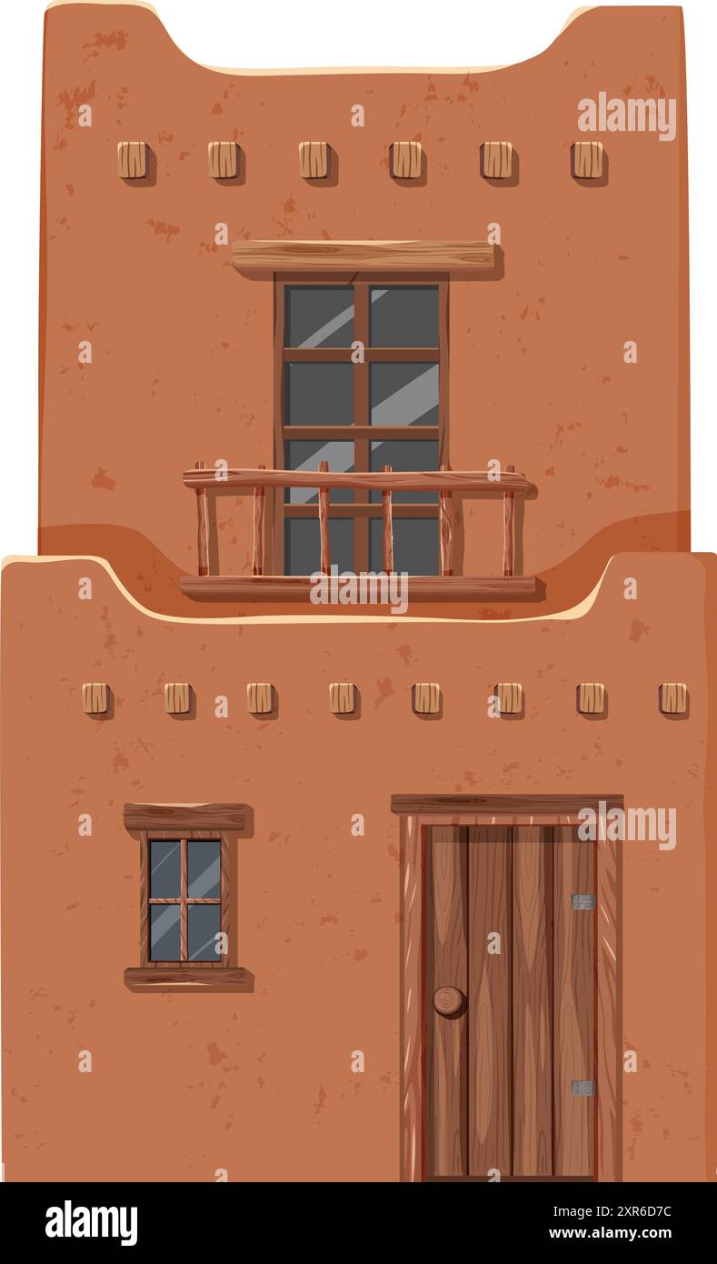 Two-story adobe house with wooden elements Stock Vector Image & Art - Alamy
