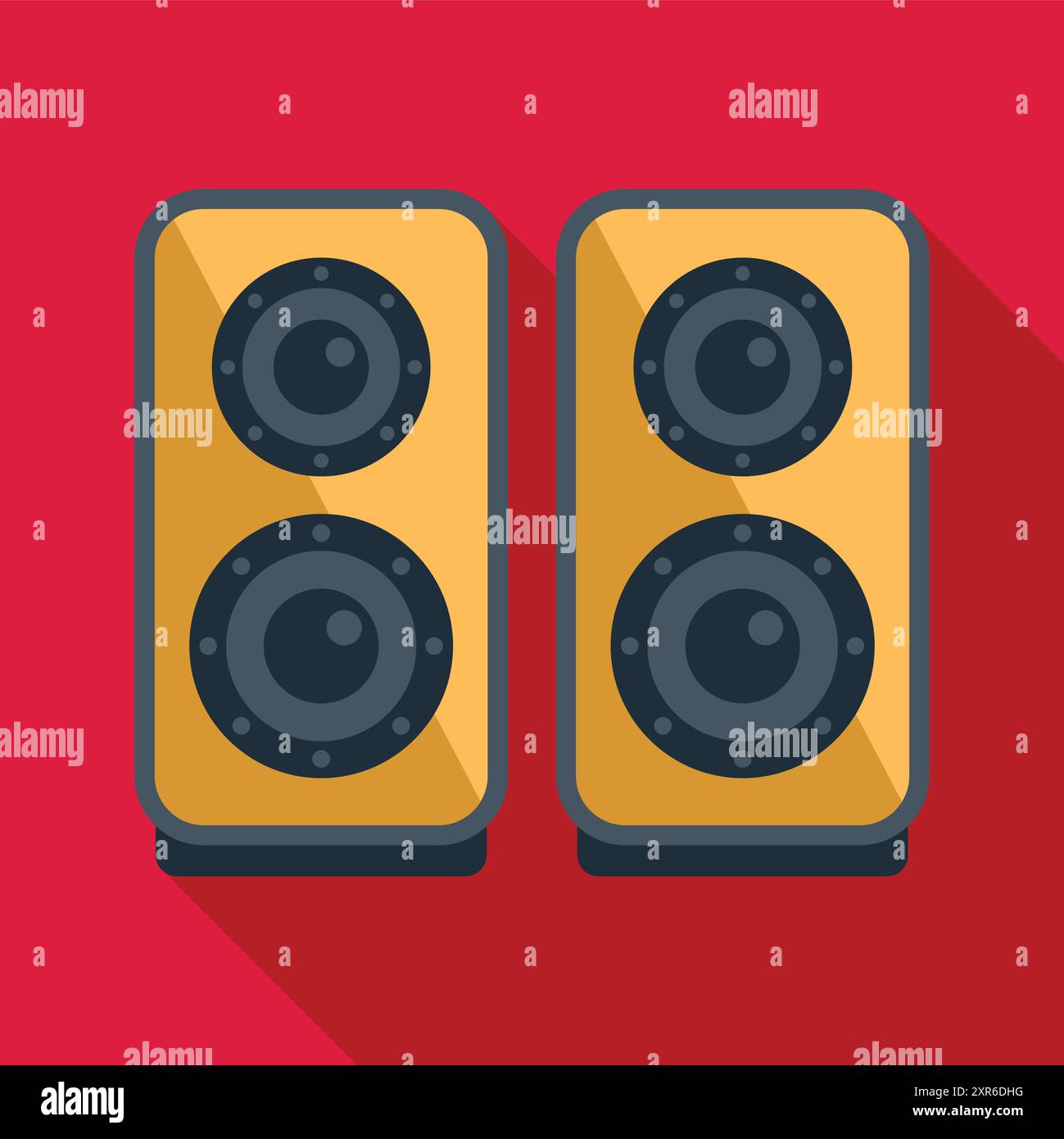 Two audio speakers standing on red background flat design illustration ...