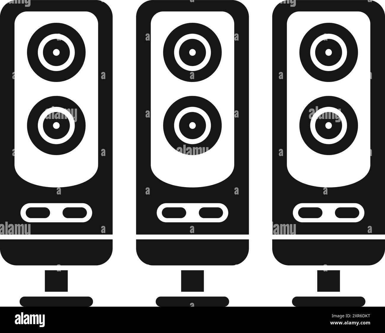 Three black audio speakers standing side by side for home cinema, simple black style icon Stock ...
