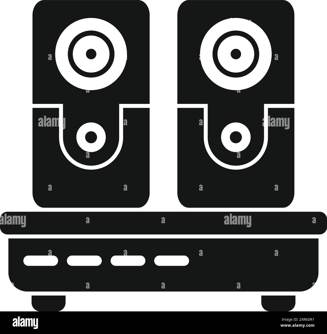 Home sound system playing music with two speakers standing on a shelf ...