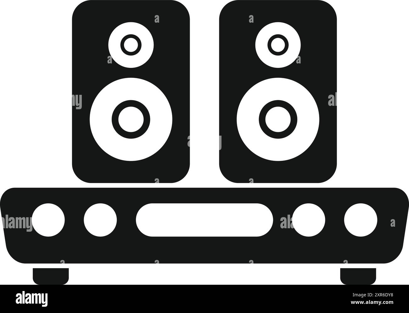 Audio system with two speakers standing on platform playing loud music ...