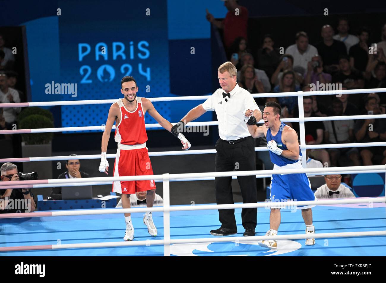 France's Billal Bennama v DUSMATOV Hasanboy in the men's 51kg final ... France's Billal Bennama v DUSMATOV Hasanboy in the men's 51kg final ...