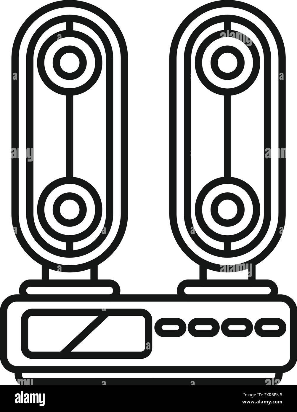 Line art icon of a music center with two loudspeakers playing audio ...