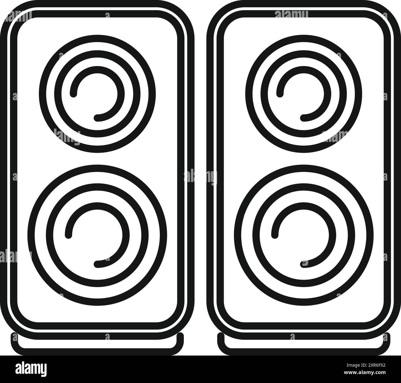 Simple black and white icon of two audio speakers standing side by side ...
