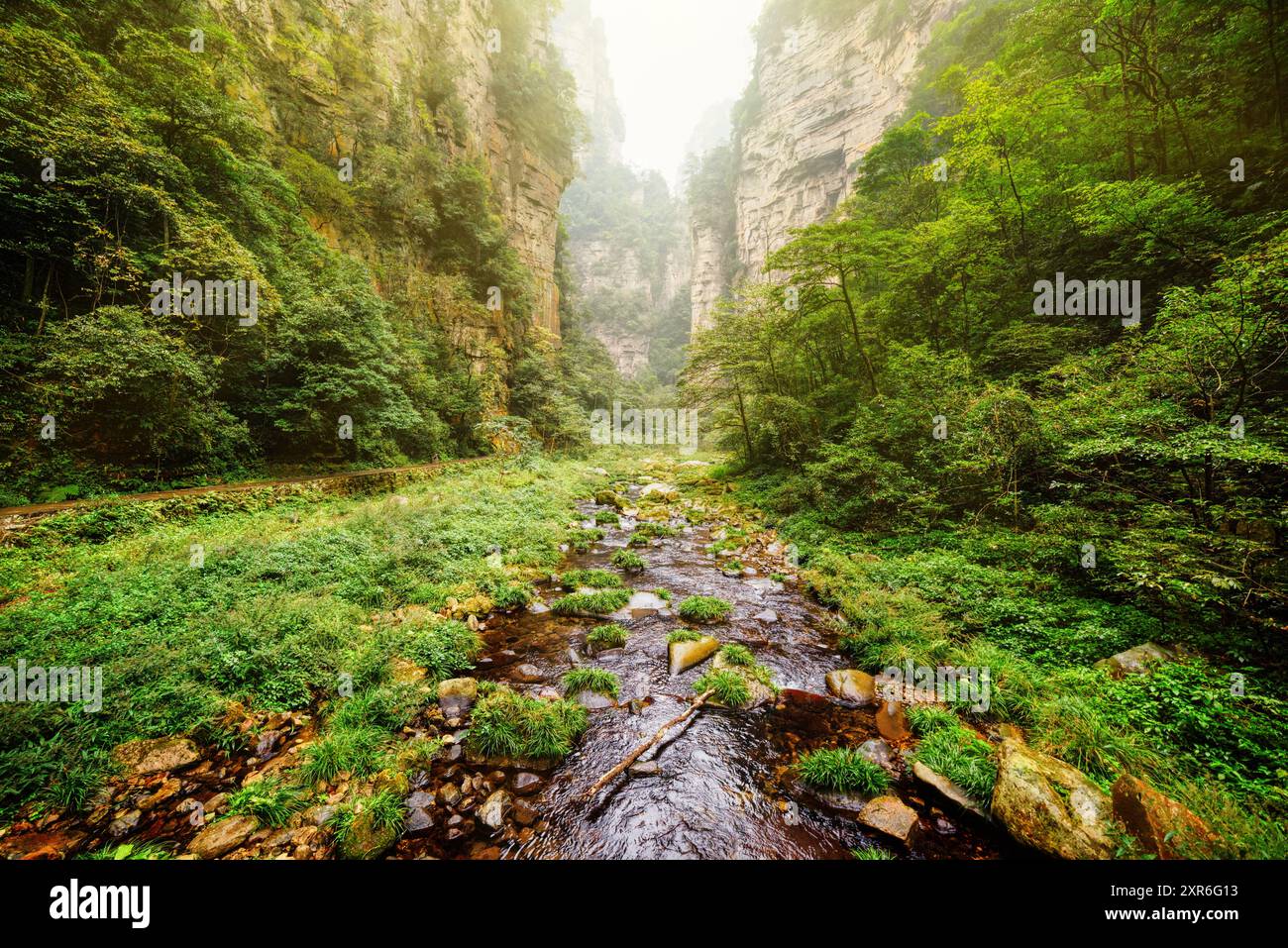 Amazing view of river with clear water at bottom of deep gorge Stock ...