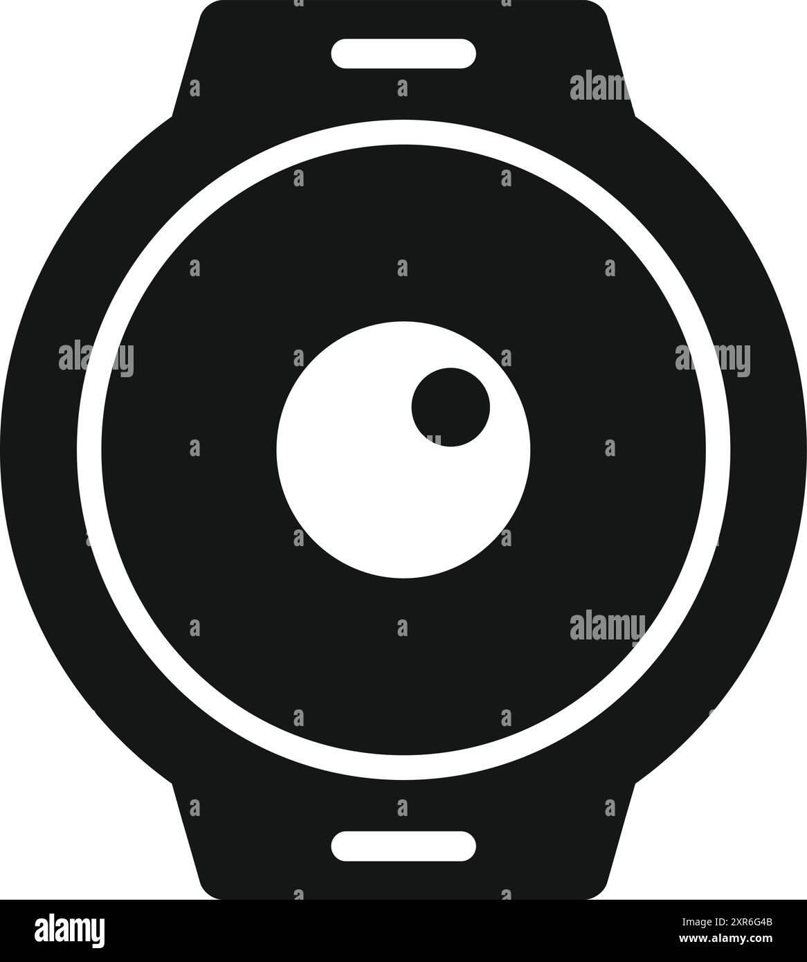 Black and white icon of a smartwatch showing a camera lens, symbolizing ...
