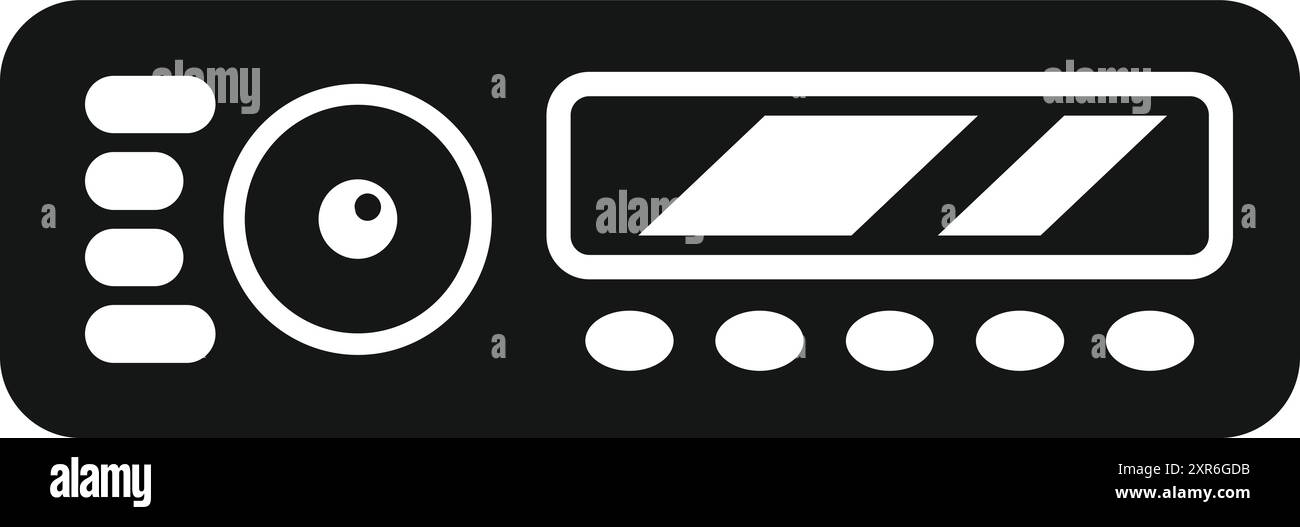 Black and white vector icon of a modern car radio, featuring buttons, a ...