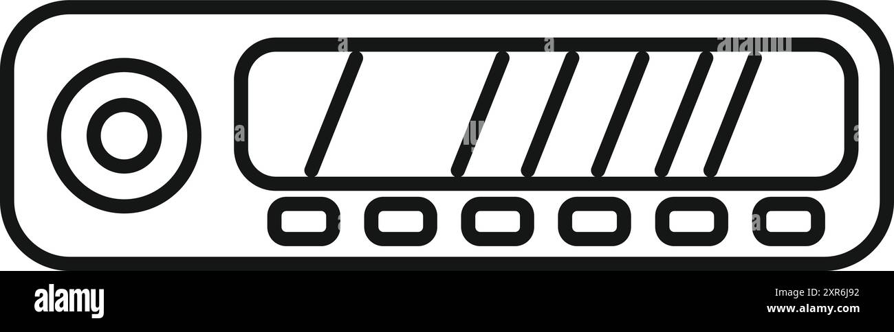 Car audio system with display showing radio frequency and buttons for ...