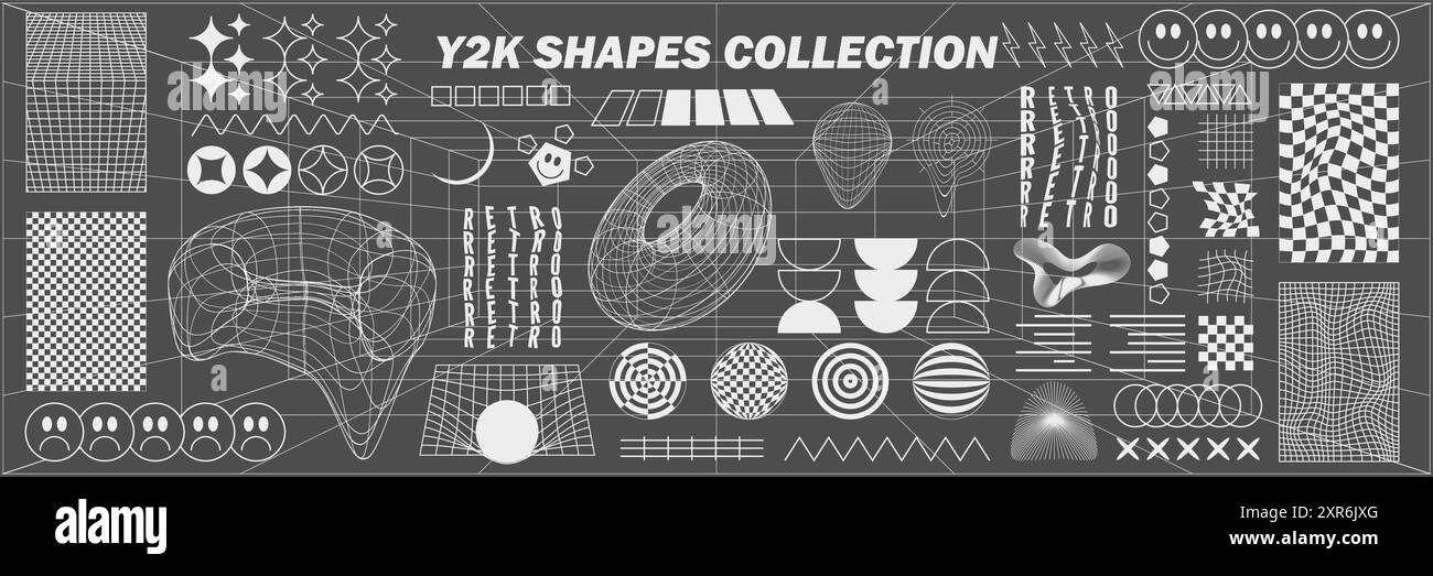 Abstract geometry hud wireframe shapes and patterns, cyberpunk elements ...