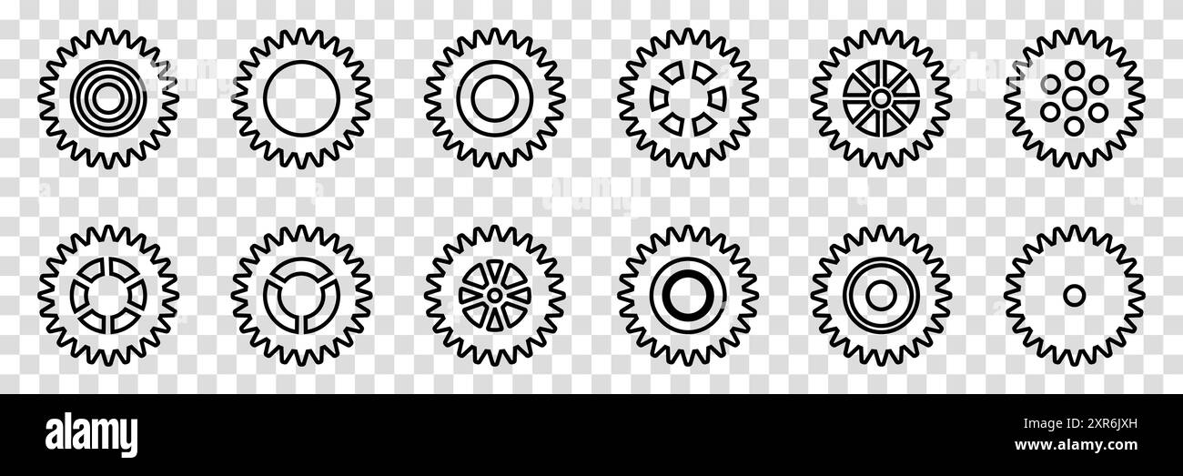 Simple Gear wheel collection. Cogwheel. Gears icon outline set. Setting ...