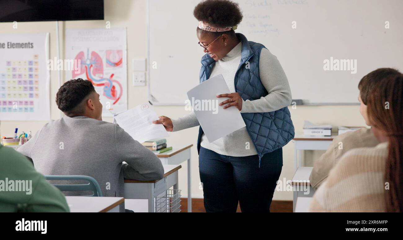 Education, teacher and papers with grades in high school, biology and ...