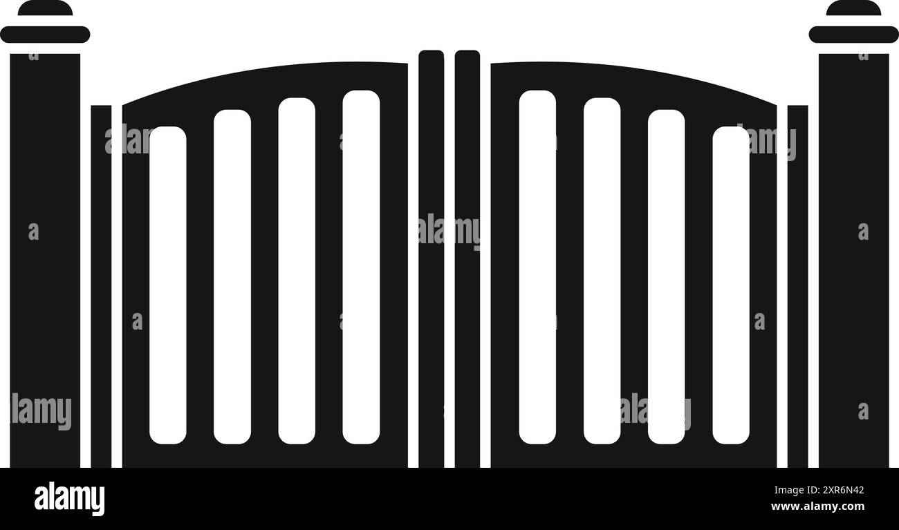 Black silhouette of a big closed modern gate, providing security and ...