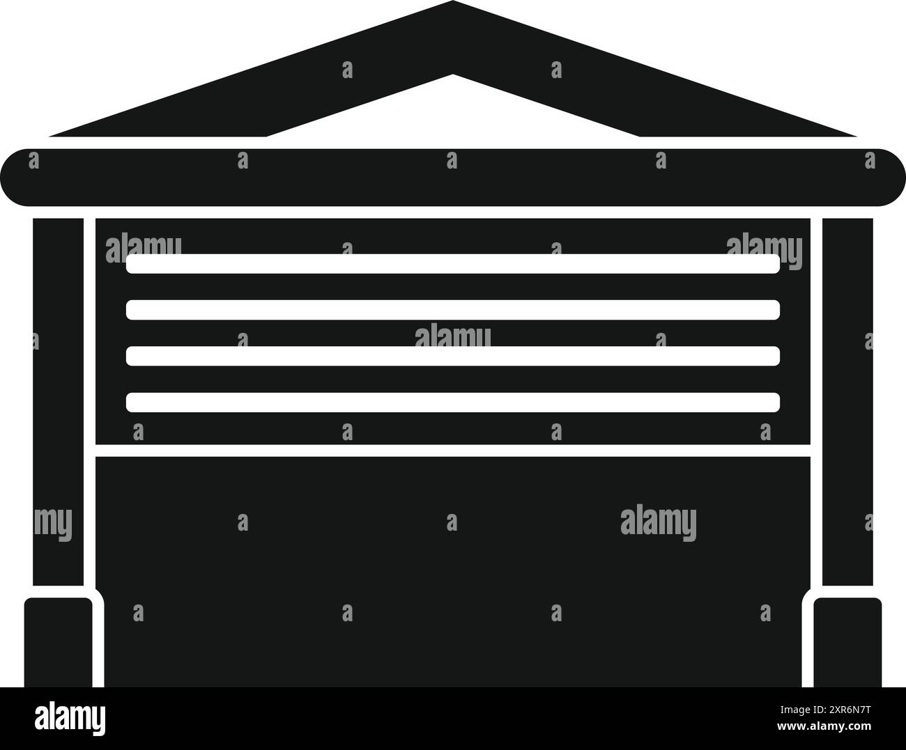 Simple black icon of a closed garage with a roller door, symbolizing ...