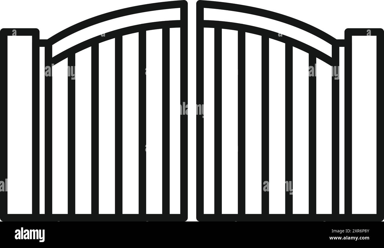 Big closed modern gate with arch entrance line icon, house fence ...