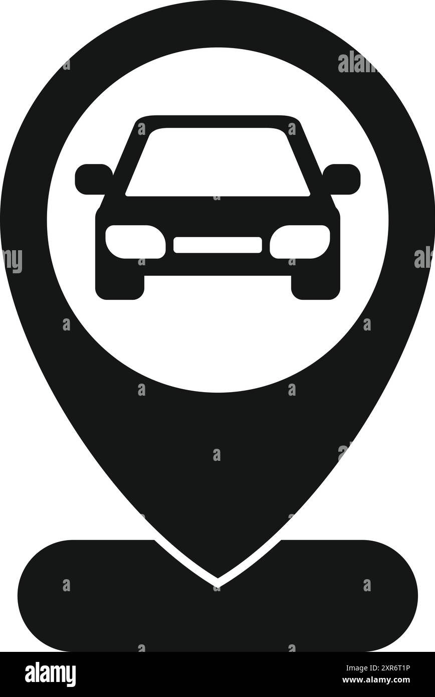 Simple black icon of a car inside a map pin, representing a vehicle's ...