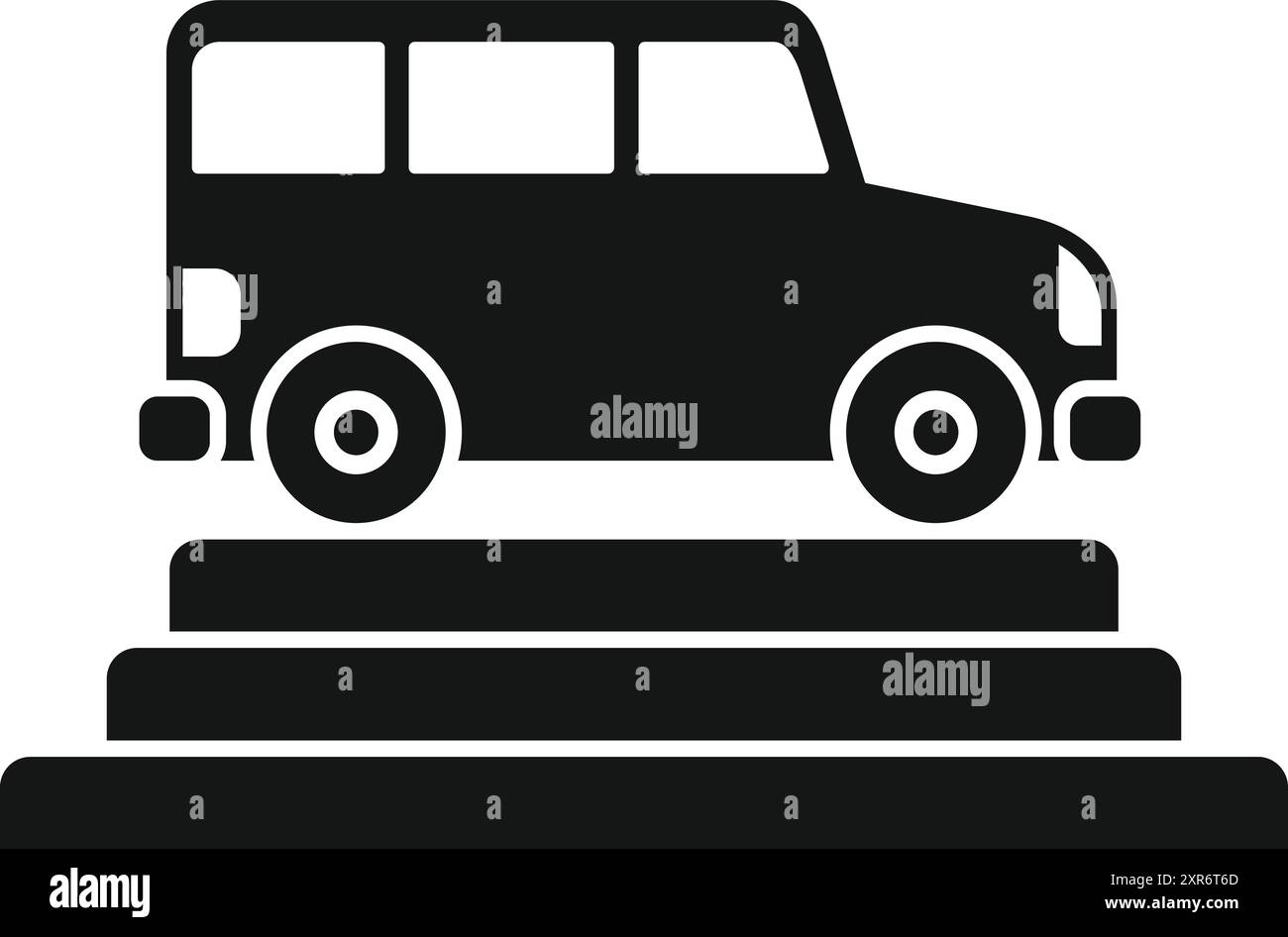 Black off road car standing on a podium, car presentation, new model ...