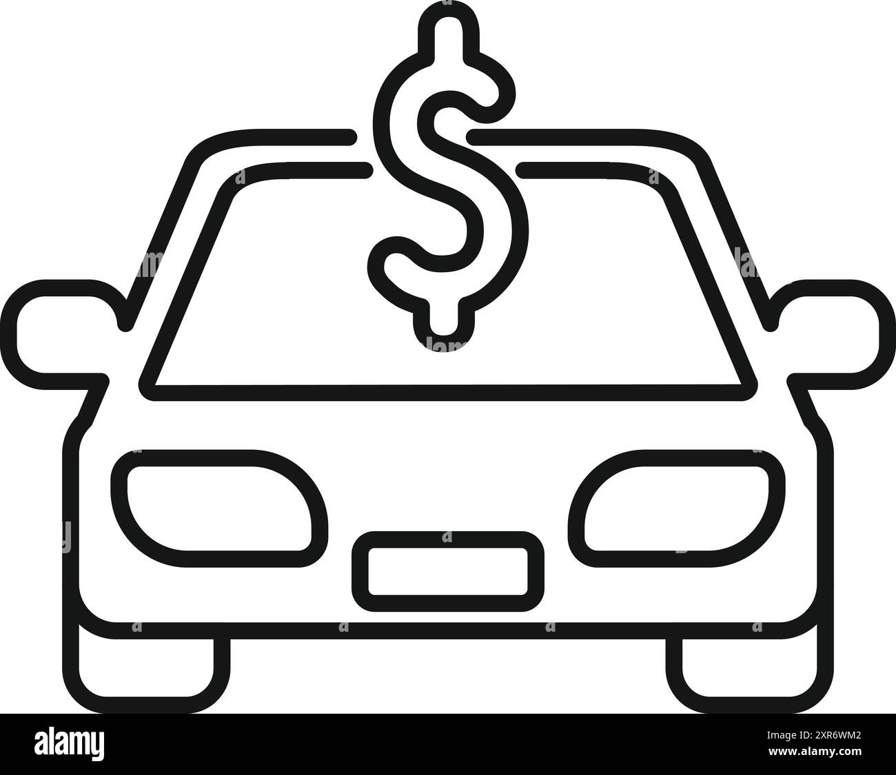 Simple line art icon of a car with a dollar sign, representing ...