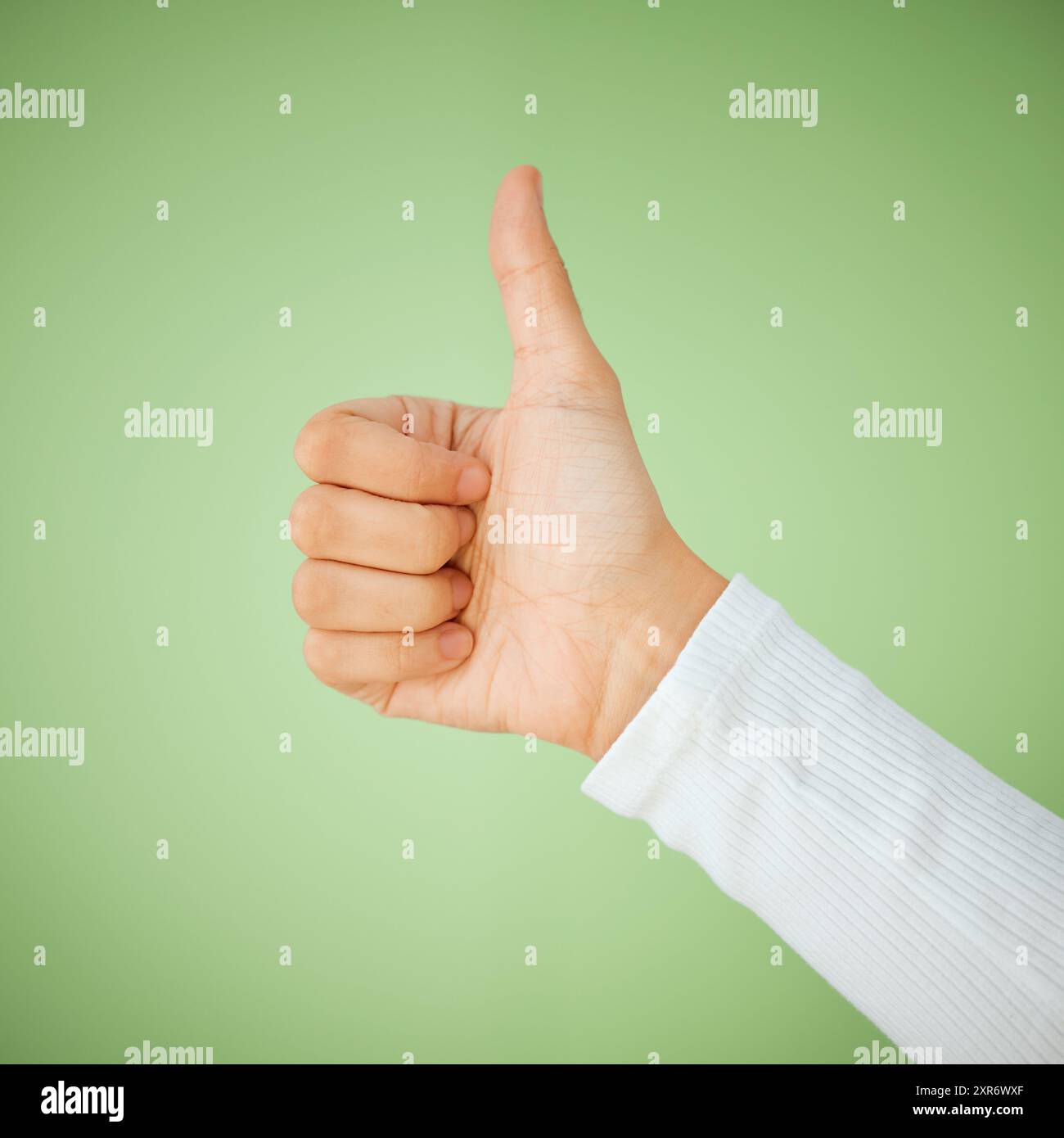 Thumbs up, person or hand gesture with agreement, approval and feedback ...