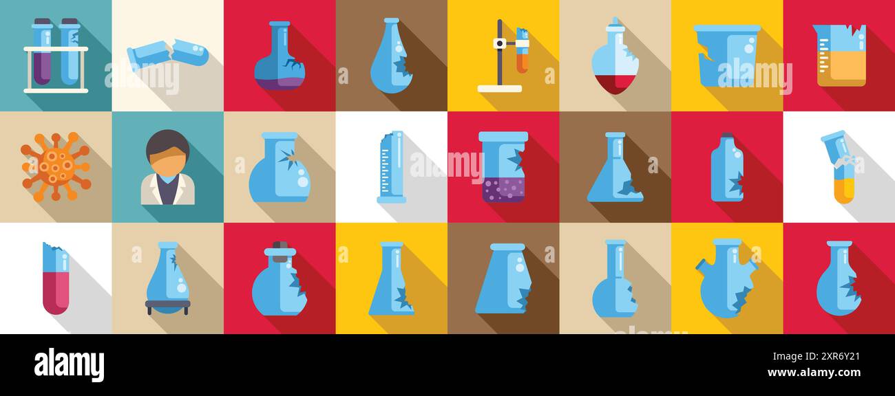 Broken laboratory glassware icons set. This icon set includes icons ...